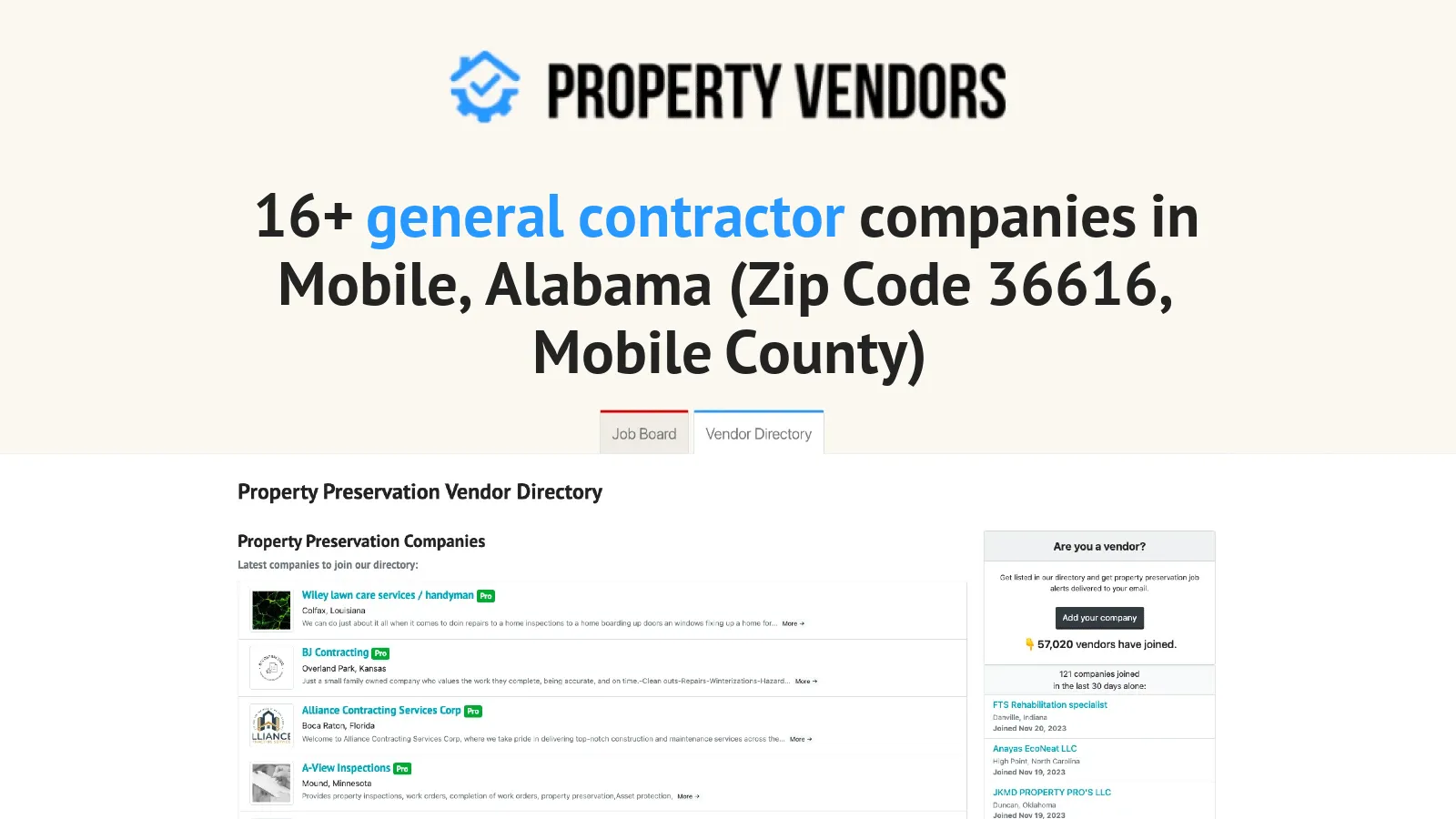 Contractor Services in Mobile, Alabama (Zip Code 36616, Mobile County)