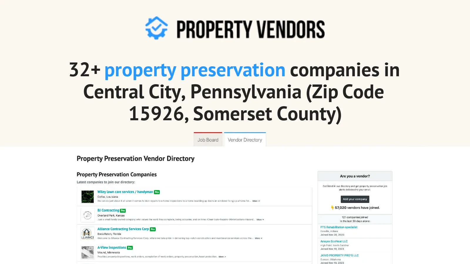 Property Preservation Services in Central City, Pennsylvania (Zip Code 15926, Somerset County)